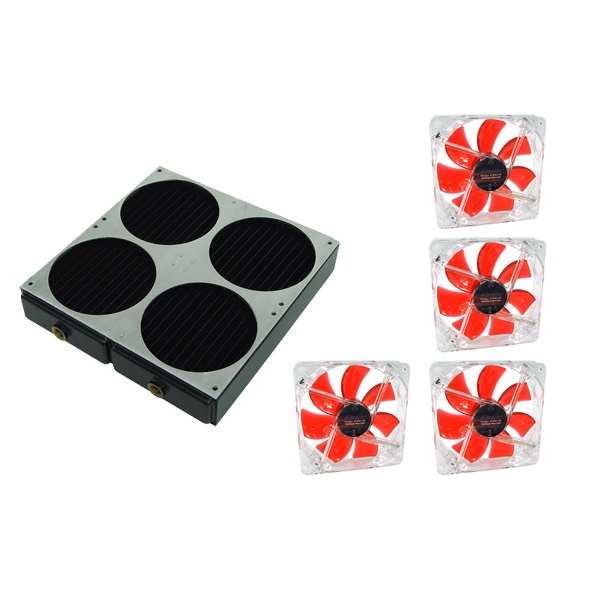 Phobya Xtreme Quad 480 Bundle with 4x Phobya G-Silent 12 Red LED Fans ...