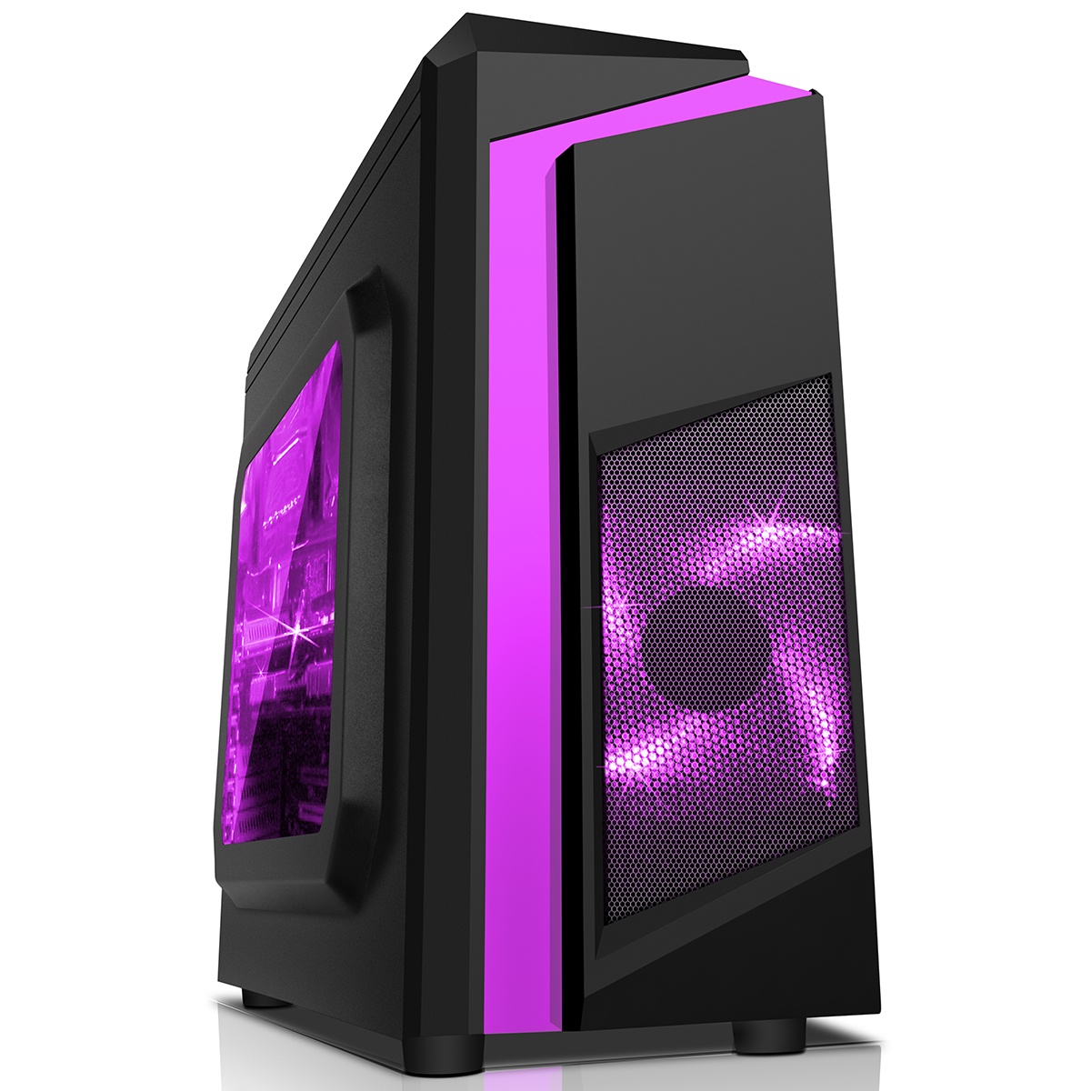 CiT F3 Black Micro-ATX Case With 12cm Purple LED Fan and Purple Stripe ...