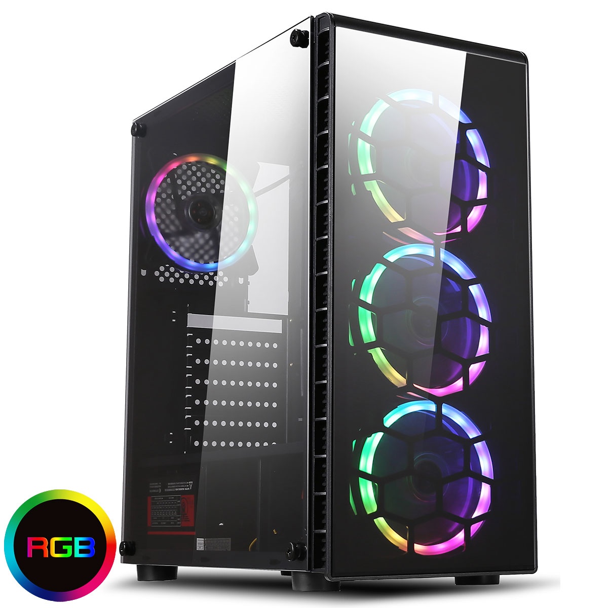 CiT Raider Mid-Tower Gaming Case 4 x Halo Spectrum RGB Fans Tempered ...