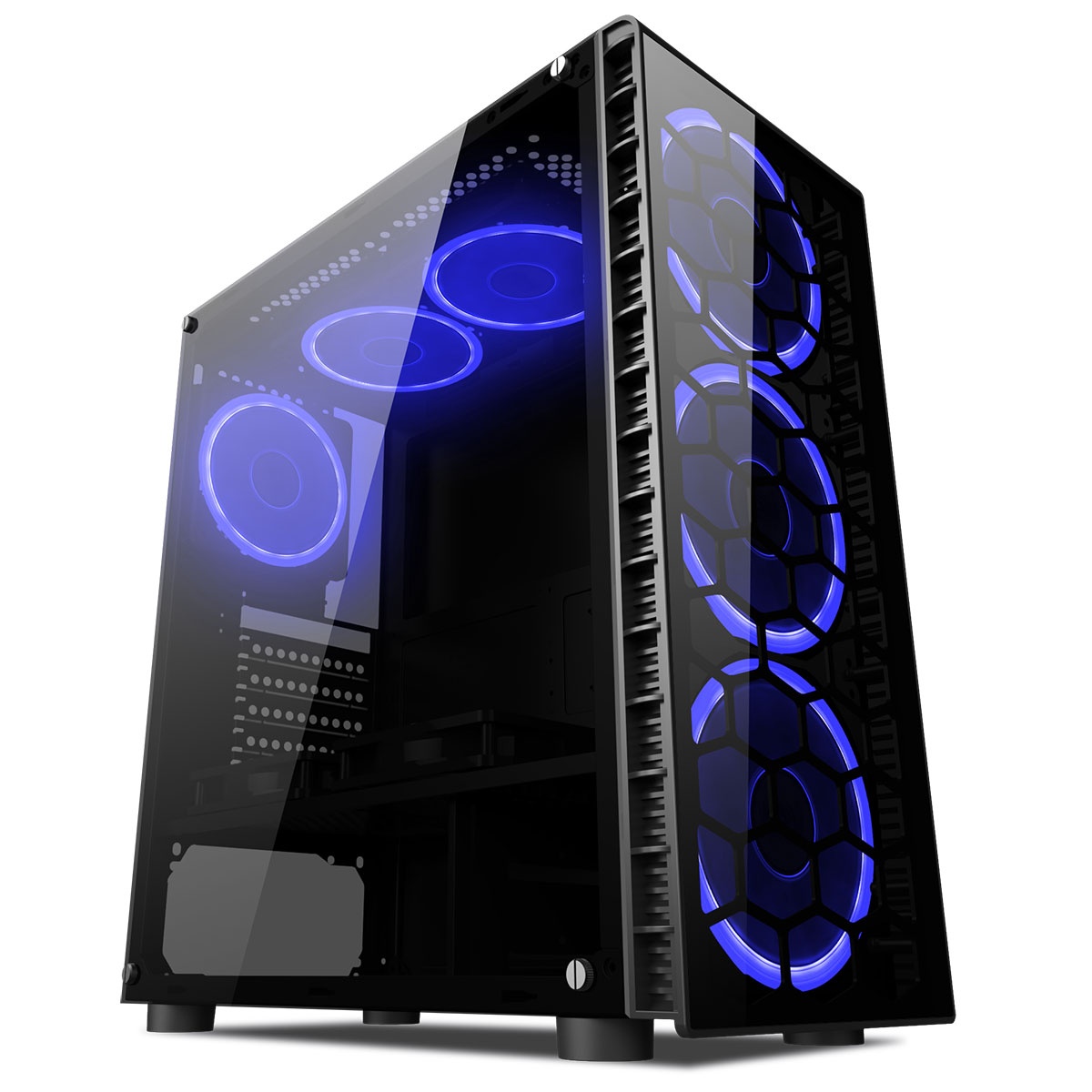 CiT Raider Mid-Tower Gaming Case With 4 x Halo Ring Blue Fans Tempered ...