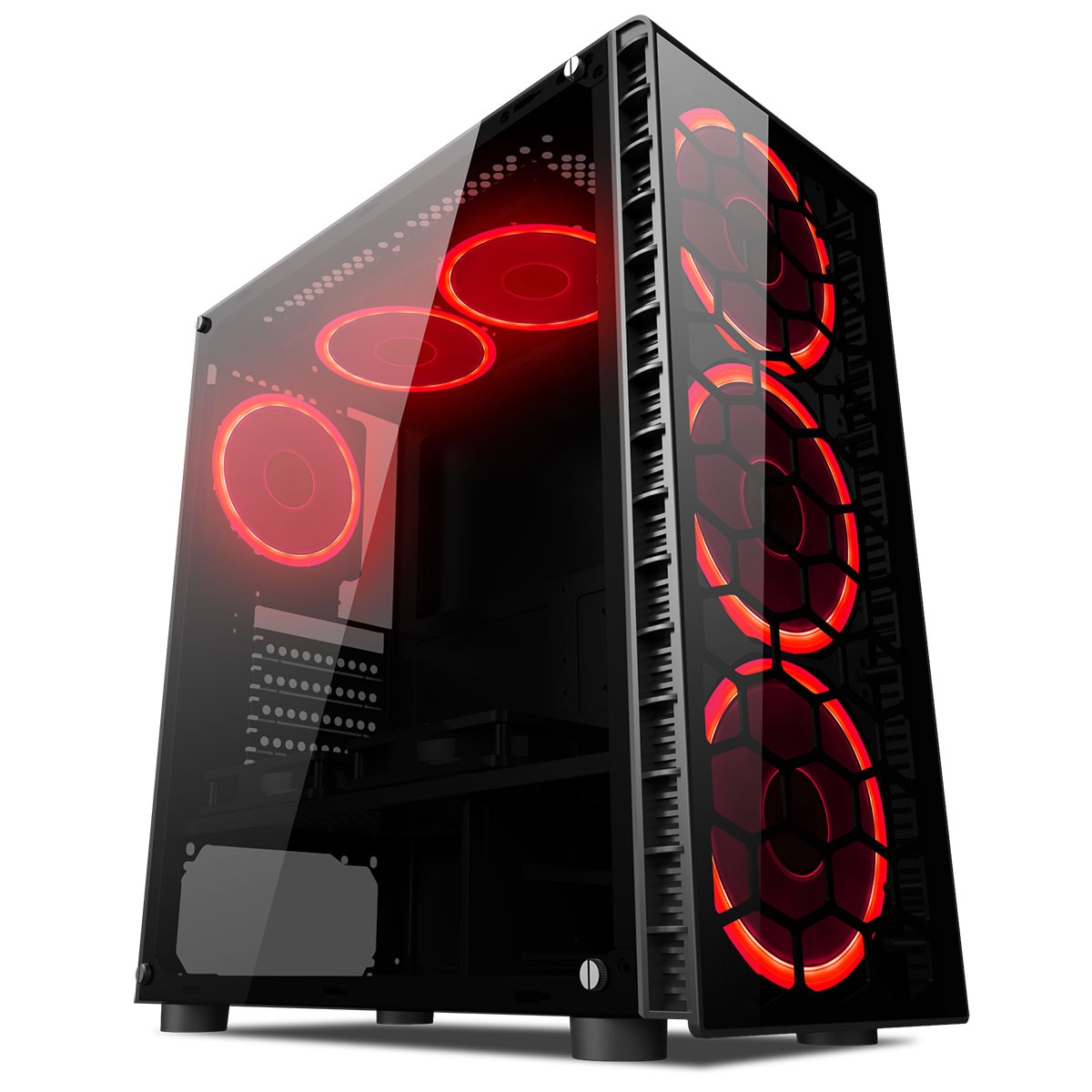 CiT Raider Mid-Tower Gaming Case With 4 x Halo Ring Red Fans Tempered ...