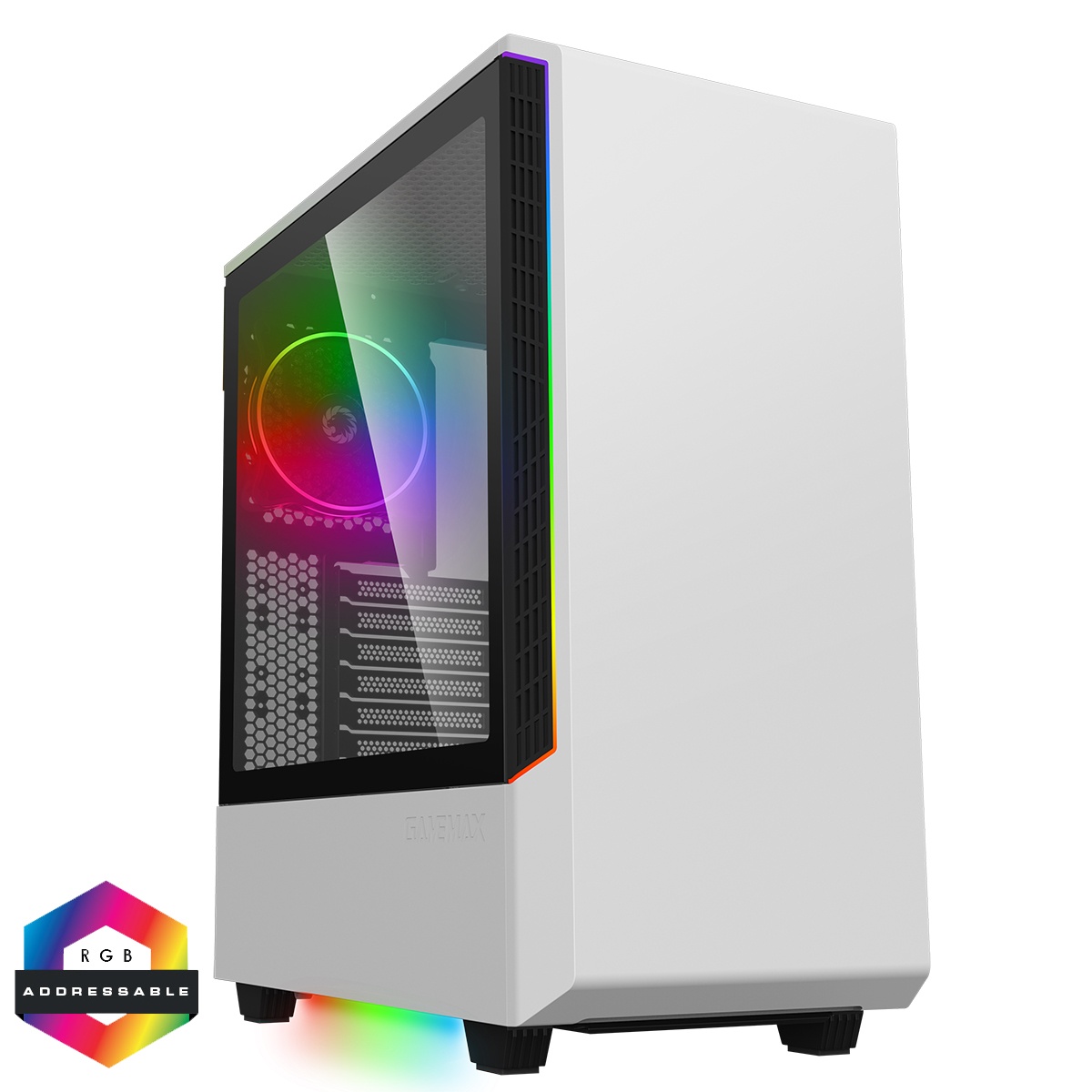 GameMax Panda White ARGB Gaming Case 3x ARGB Strips 1x ARGB fan 1x ARGB ...