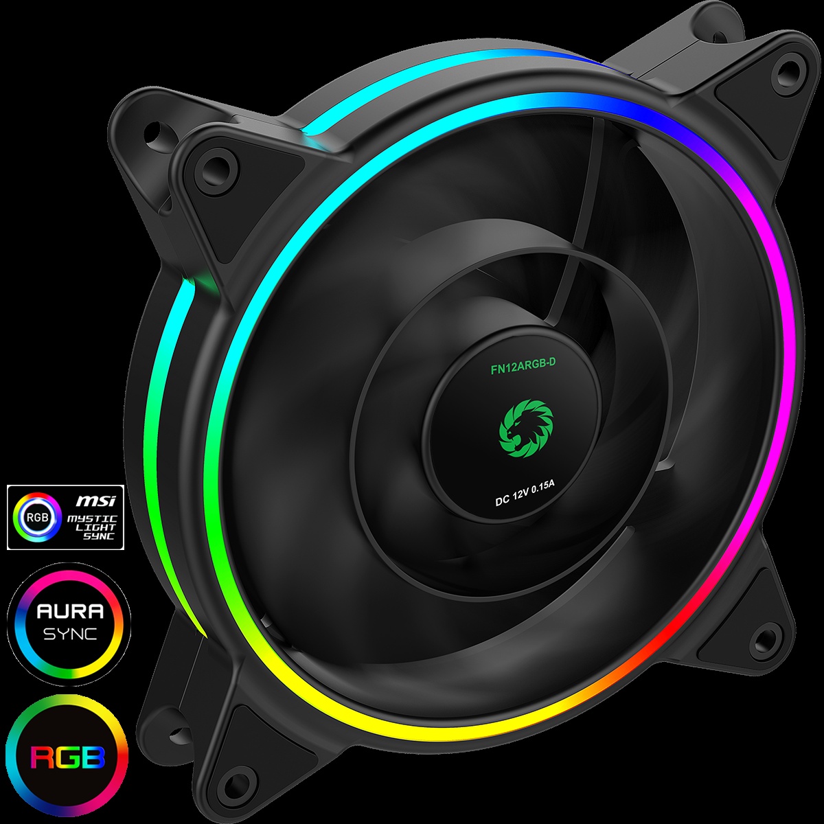 GameMax Razor 12cm Rainbow ARGB Fan RTB 3pin MandF Aura Header 3pin ...