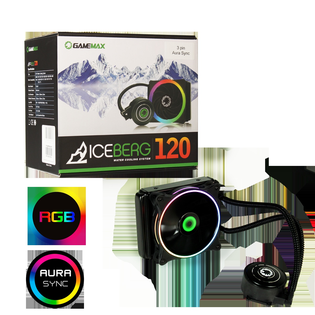 Game Max Iceberg 120mm ARGB Water Cooling System 3pin AURA Sync ...