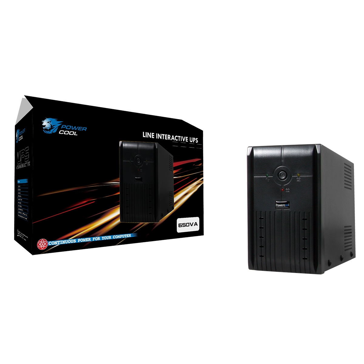 Powercool Smart UPS 650VA 2 x UK Plug RJ45 x 2 USB LED Display ...